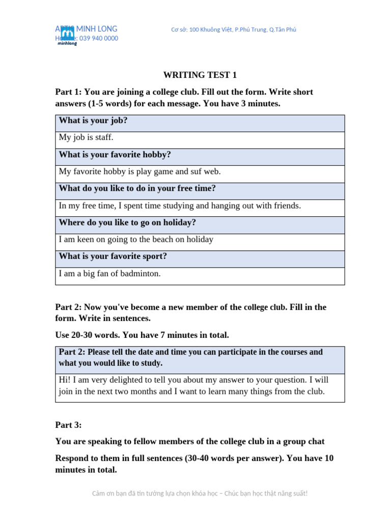 Writing Test 1 | PDF