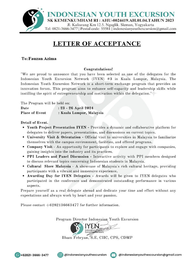 LOA DELEGATE IYIS Fauzan Azima | PDF