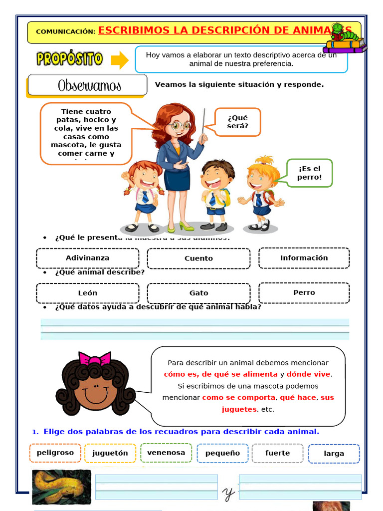 Descripción de Animales para Niños | PDF | Artes del Lenguaje y ...