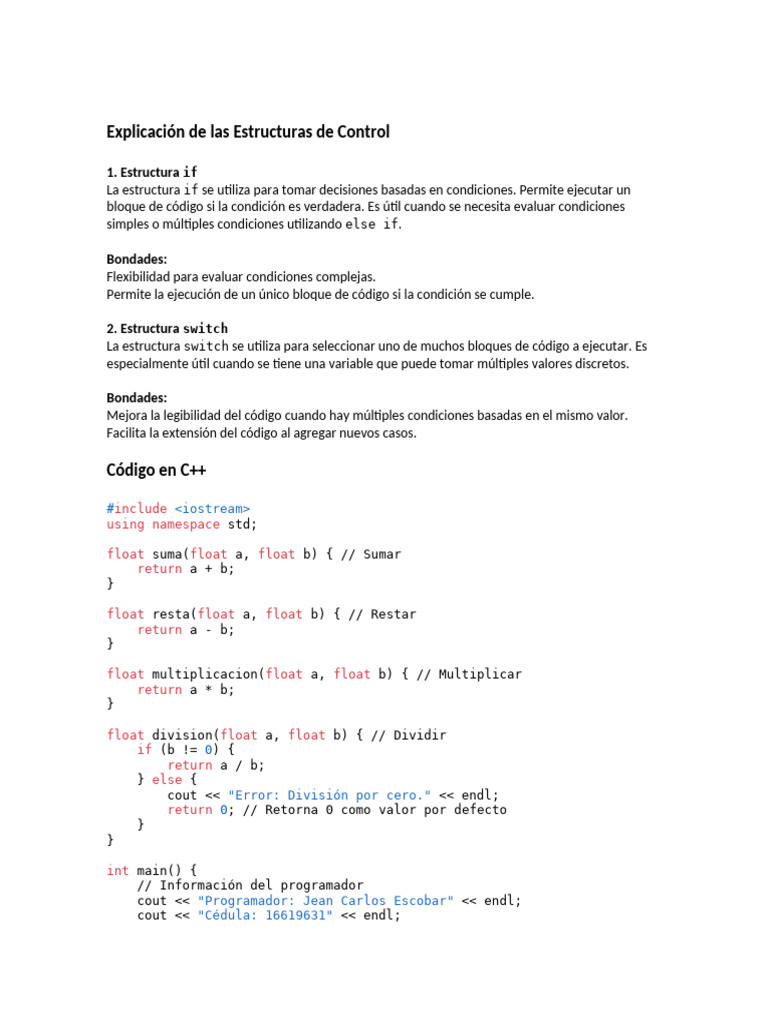 Estructura Switch en C++ | PDF | Flujo de control | C