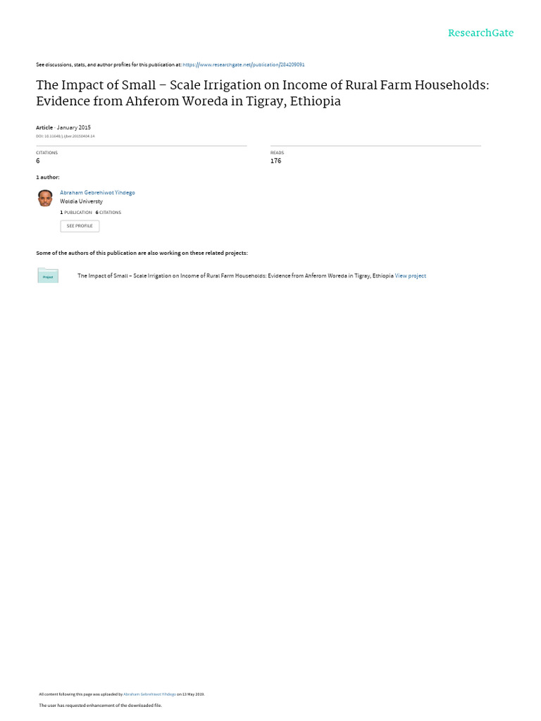 The Impact of Small - Scale Irrigation On Income of Rural Farm ...