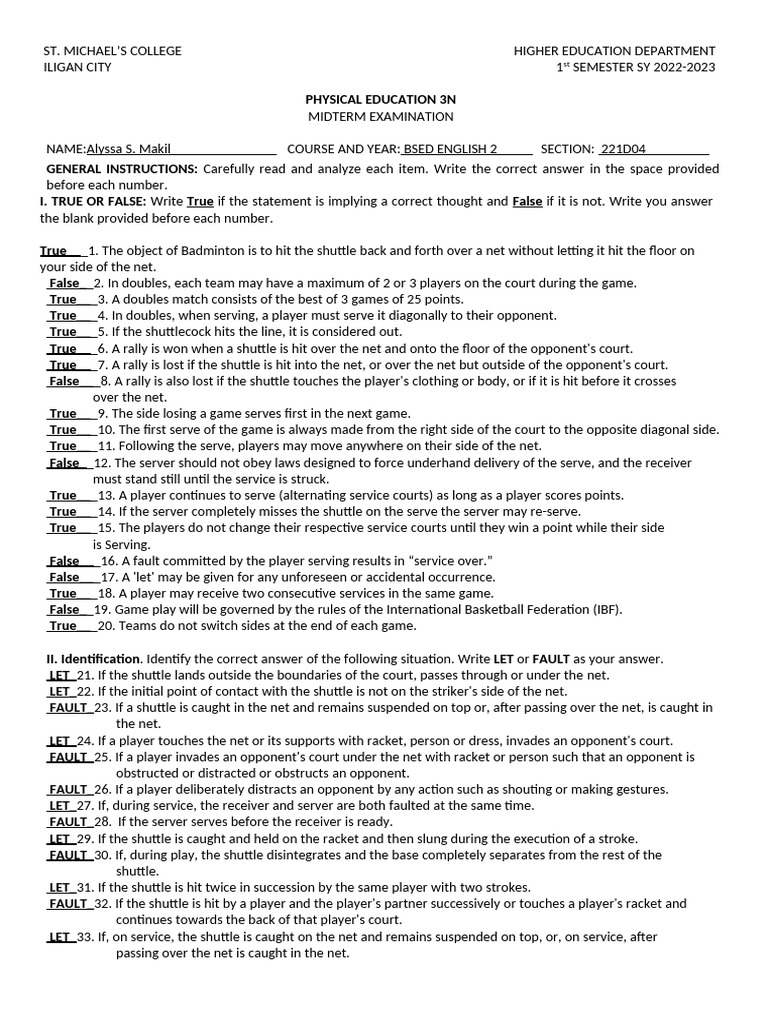 MIDTERM EXAM | PDF | Sports | Athletic Sports
