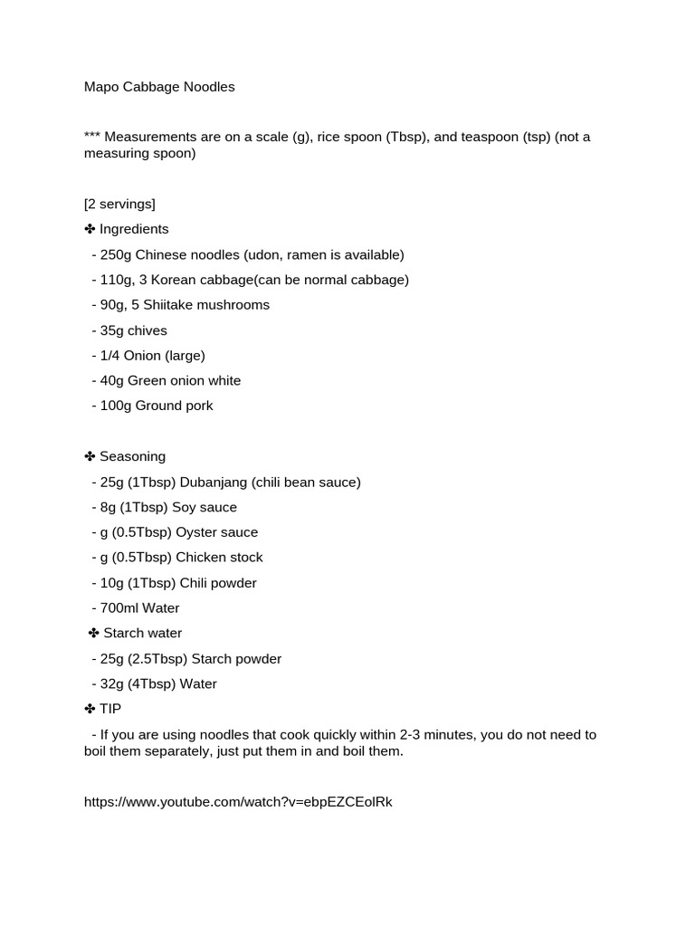 Mapo Cabbage Noodles | PDF | Cooking, Food & Wine