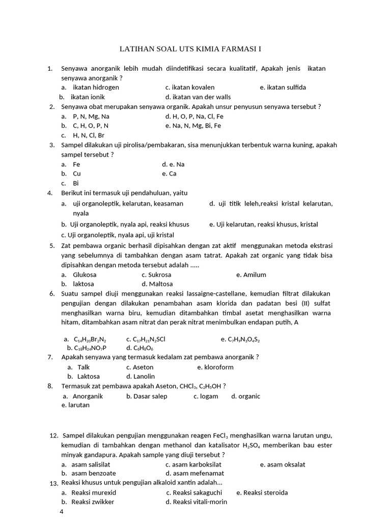 Latihan Soal Uts KF I (An Kualitatif) s1 Ikifa | PDF