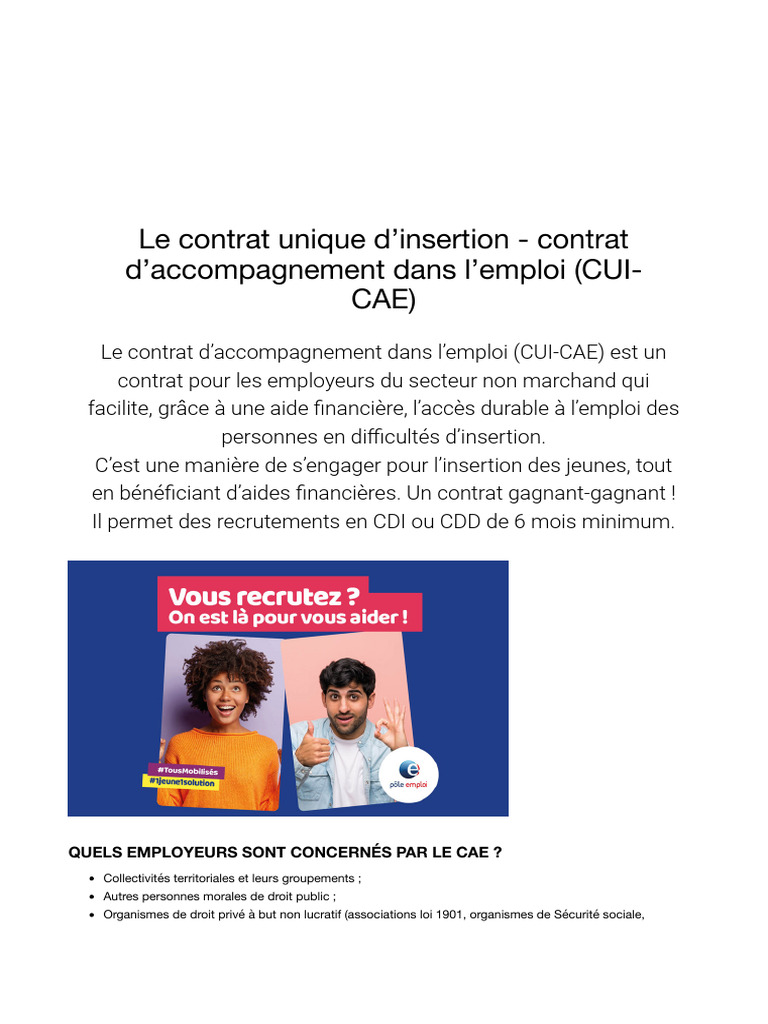 Contrat Unique Dinsertion Avantages Et Inconvãnients