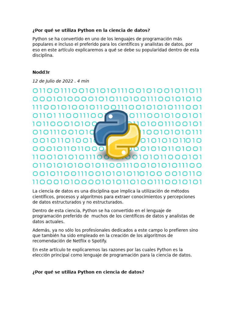 Python: Clave en Ciencia de Datos | PDF | Lenguaje de programación | Ciencia de datos