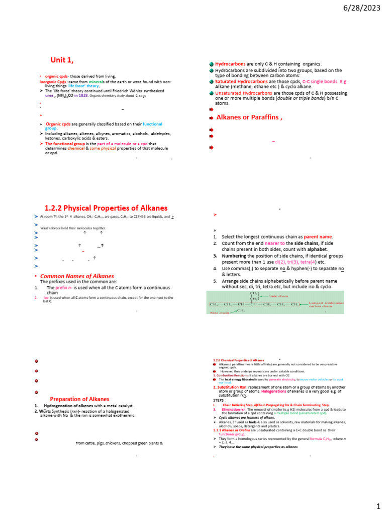 Grade 10 Organic Chemistry Notes | PDF | Alkane | Alkene