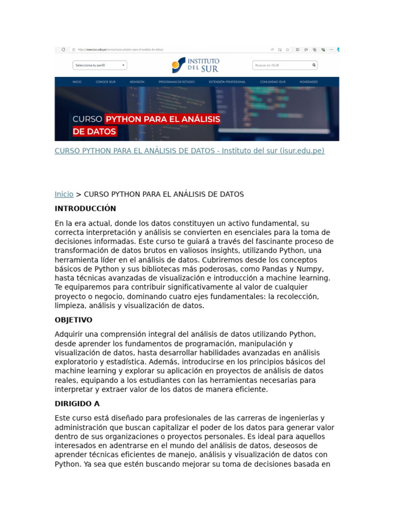 Curso Python para El Análisis de Datos | PDF | Python (lenguaje de ...