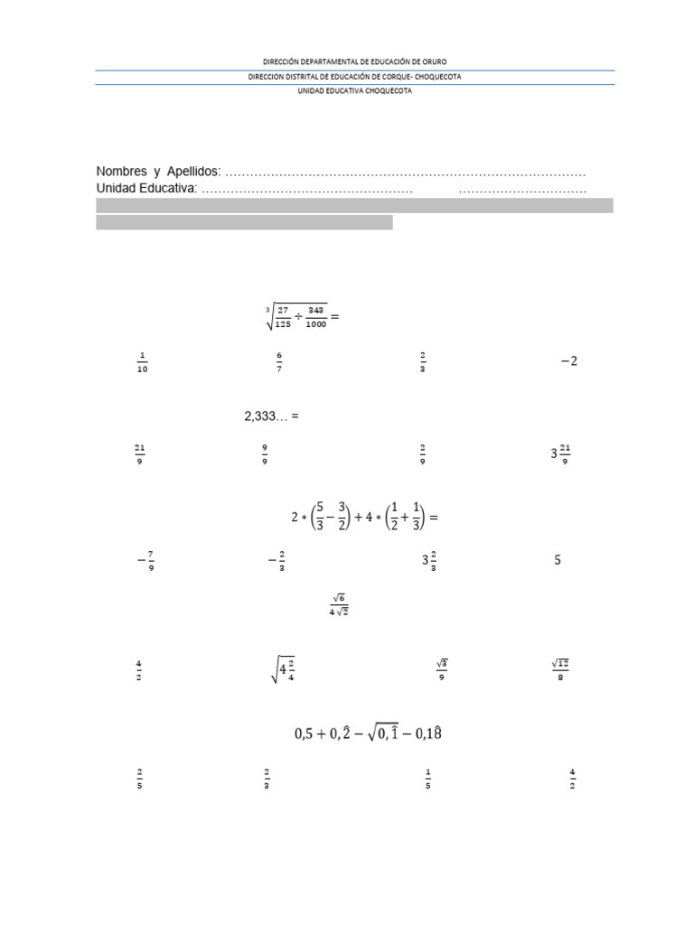 Eval 2do de Sec | PDF | División (Matemáticas) | Conceptos matemáticos