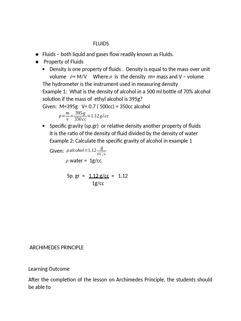 Fluid Properties & Archimedes' Principle | PDF | Buoyancy | Density