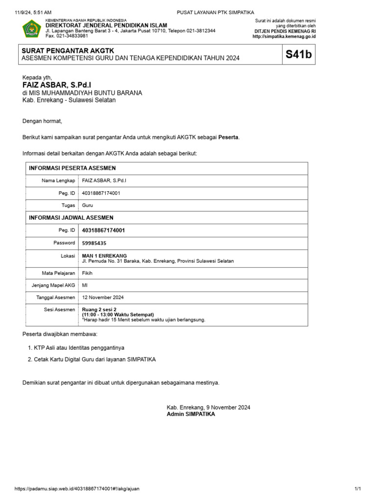 Surat Akg Pak Faiz | PDF