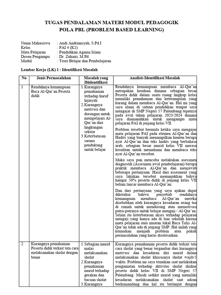 Tugas PBL Modul 1 PPG Pai | PDF