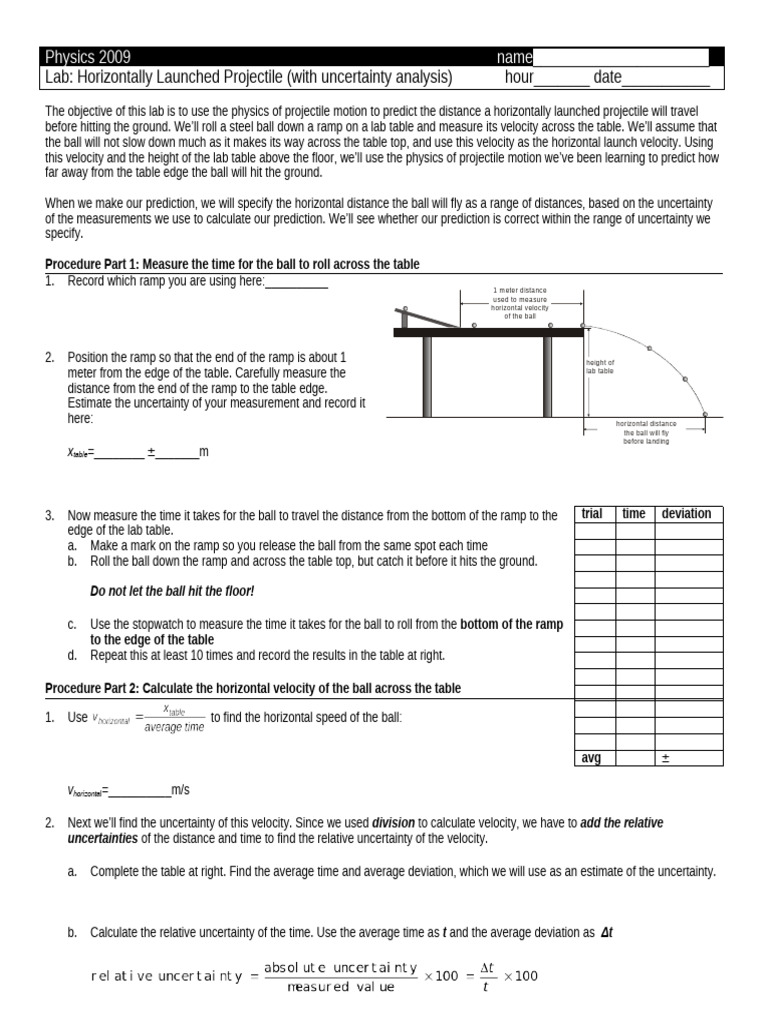 Lab - Horizontally Launched.v2 | PDF | Projectiles | Uncertainty