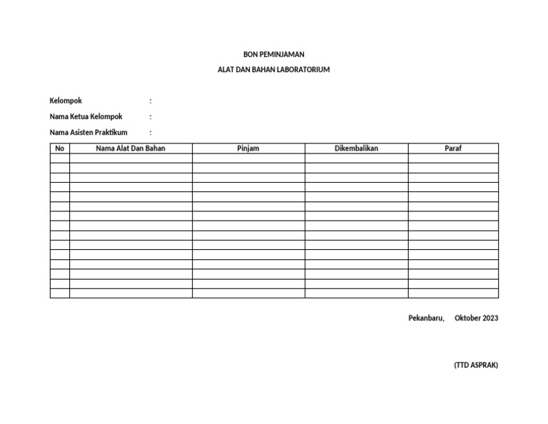 Bon Peminjaman Alat Laboratorium | PDF