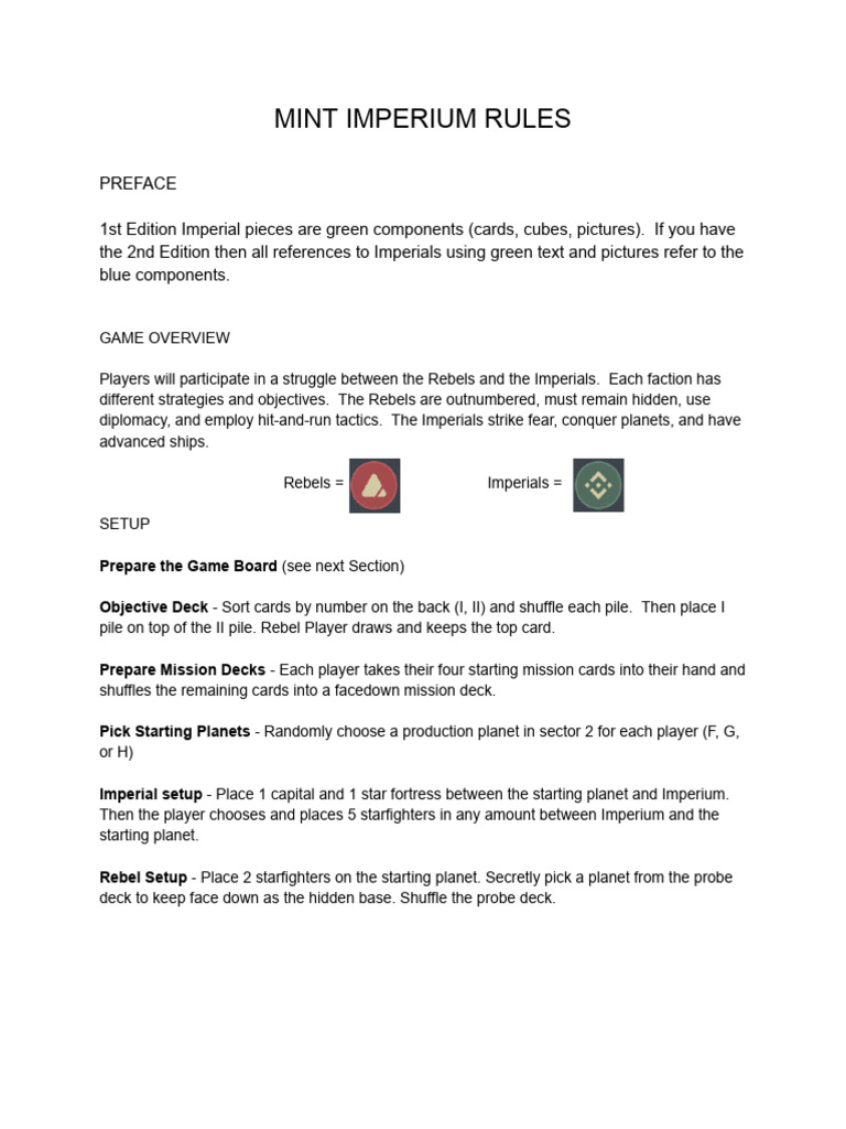 Mint Imperium Rules Printer Friendly | PDF | Dice | Games Of Mental Skill