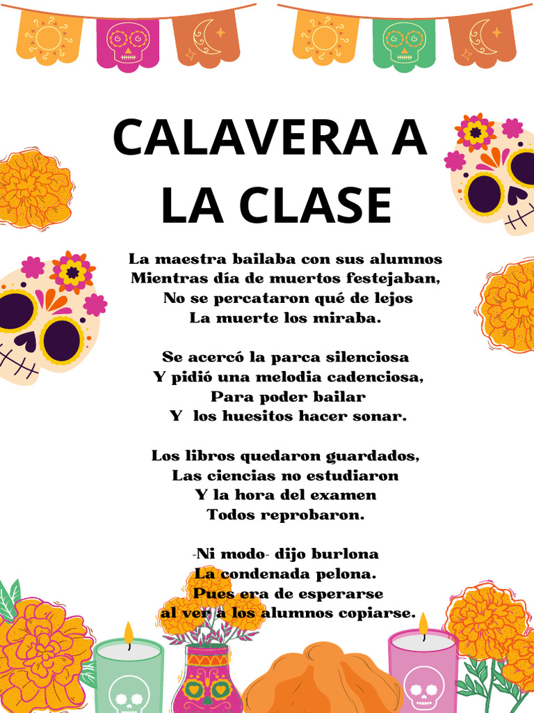 Documentos A4 Calaverita Literaria Dia de Muertos Rosa y Naranja ...