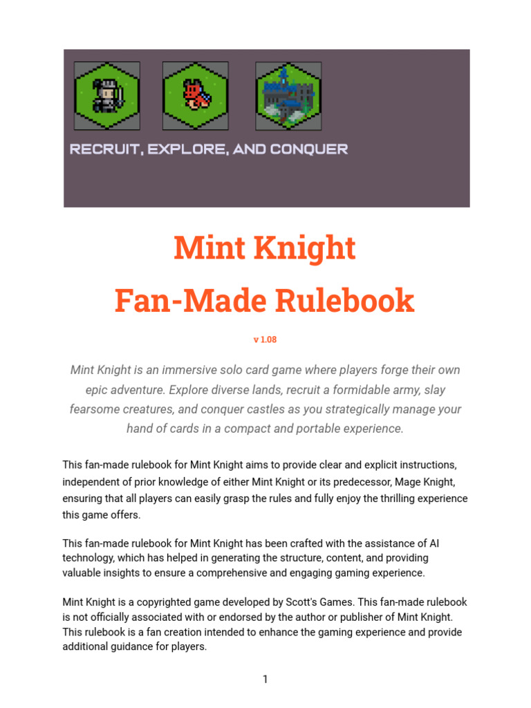 Mint Knight Fan-Made Rulebook | PDF | Magician (Fantasy) | Playing Cards