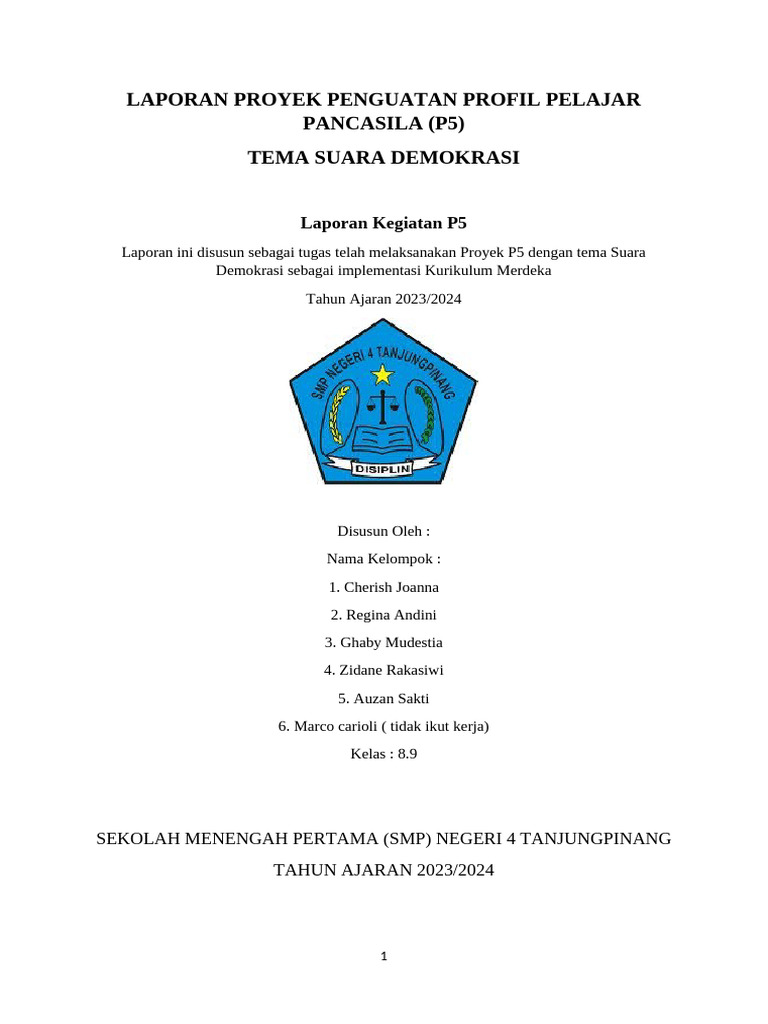 Draft Laporan Proyek Penguatan Profil Pelajar Pancasila-1 | PDF