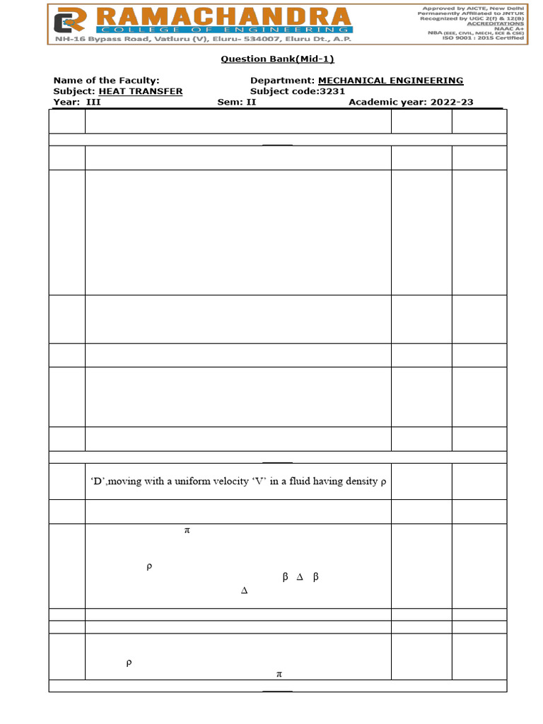 Heat Transfer Question Bank for ME Students | PDF | Heat Transfer ...