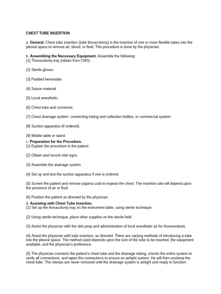 Chest Tube Insertion and Care Guide | PDF | Pneumonia | Respiratory System