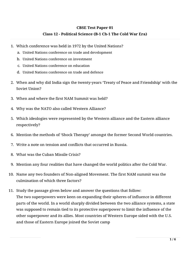 Worksheet 1 | PDF | Warsaw Pact | Cold War