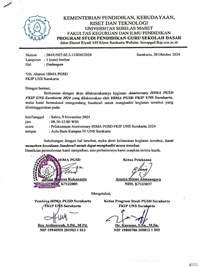 Undangan Alumni HIMA PGSD | PDF