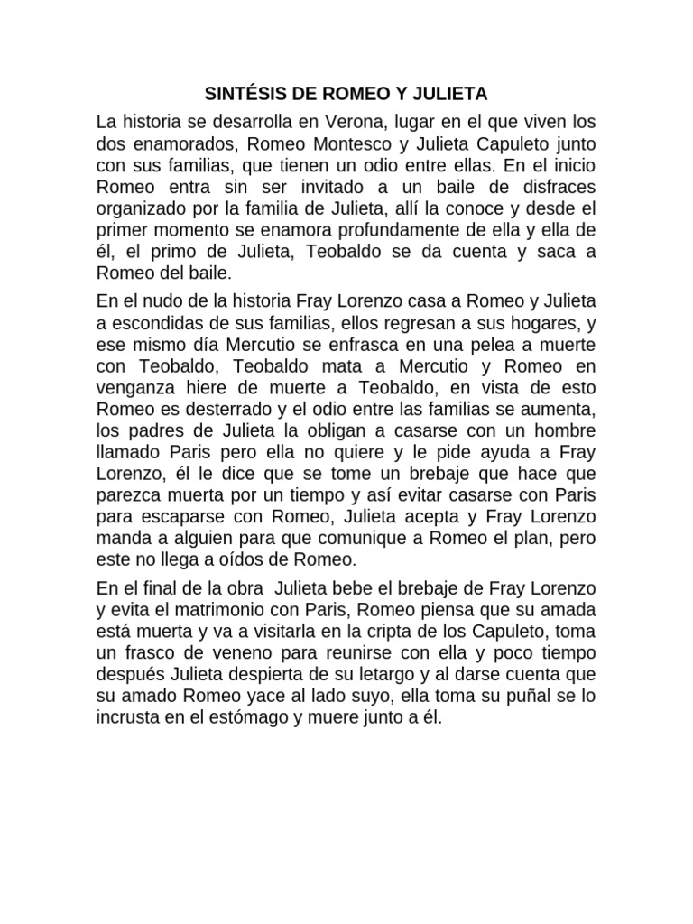 Sintésis De Romeo Y Julieta Pdf Poesía