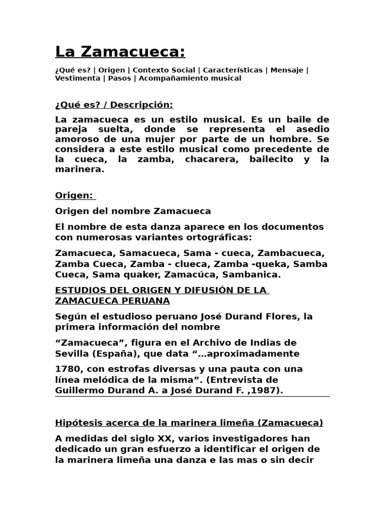 La Zamacueca - Piero Baquerizo y Sebastian Aguirre - 4to C | PDF ...