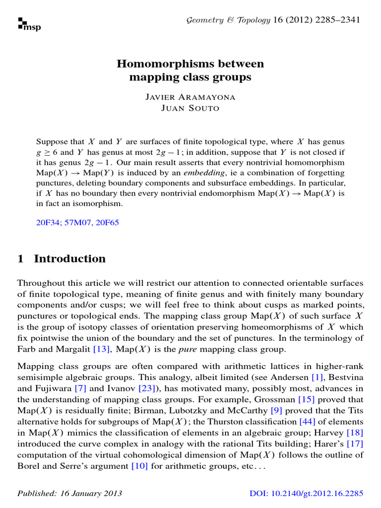 Homomorphism Between Mapping Class Groups | PDF | Group (Mathematics) | Group Theory