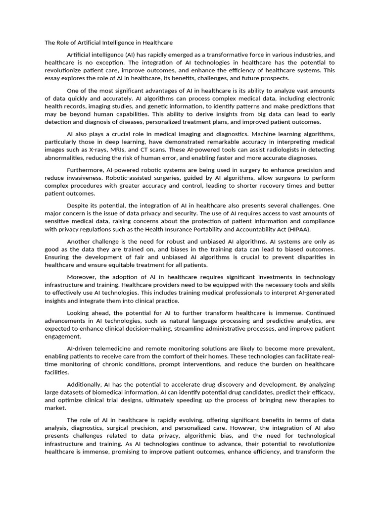 The Role of Artificial Intelligence in Healthcare | PDF | Artificial ...