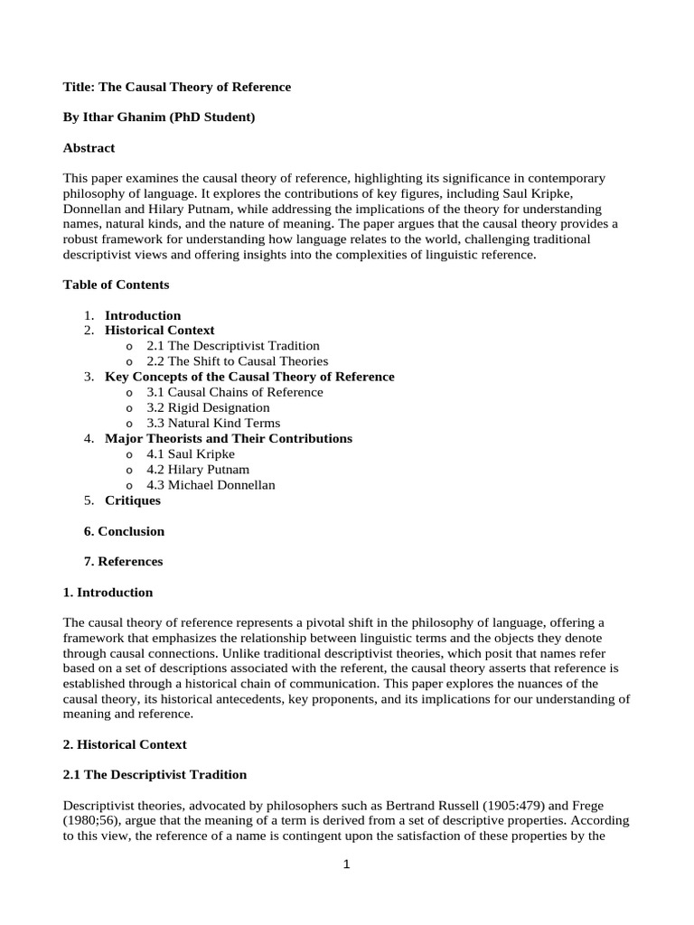 Causal Theory of Reference Explained | PDF | Philosophy Of Language | A ...