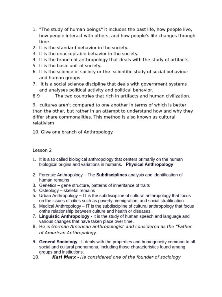 Sociology TEST | PDF | Sociology | Anthropology