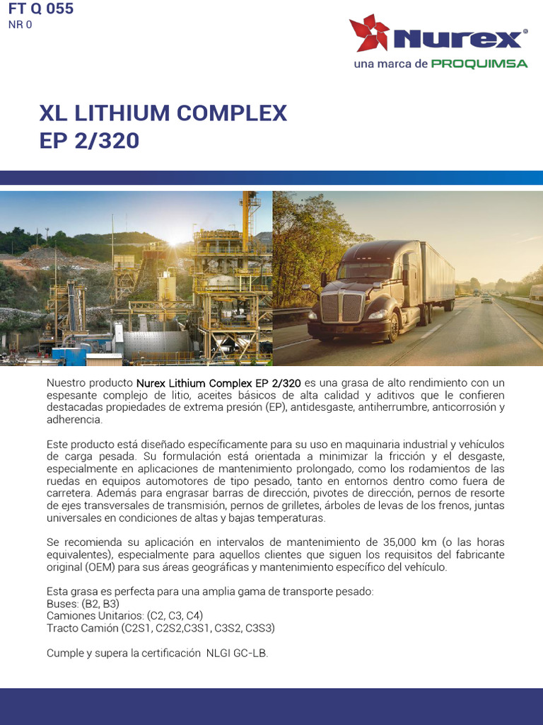 Grasa Nurex Lithium Complex EP 2/320 | PDF | Lubricante