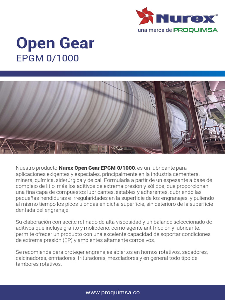 Nurex Open Gear EPGM 0-1000 TDS | PDF | Lubricante | Sector secundario ...