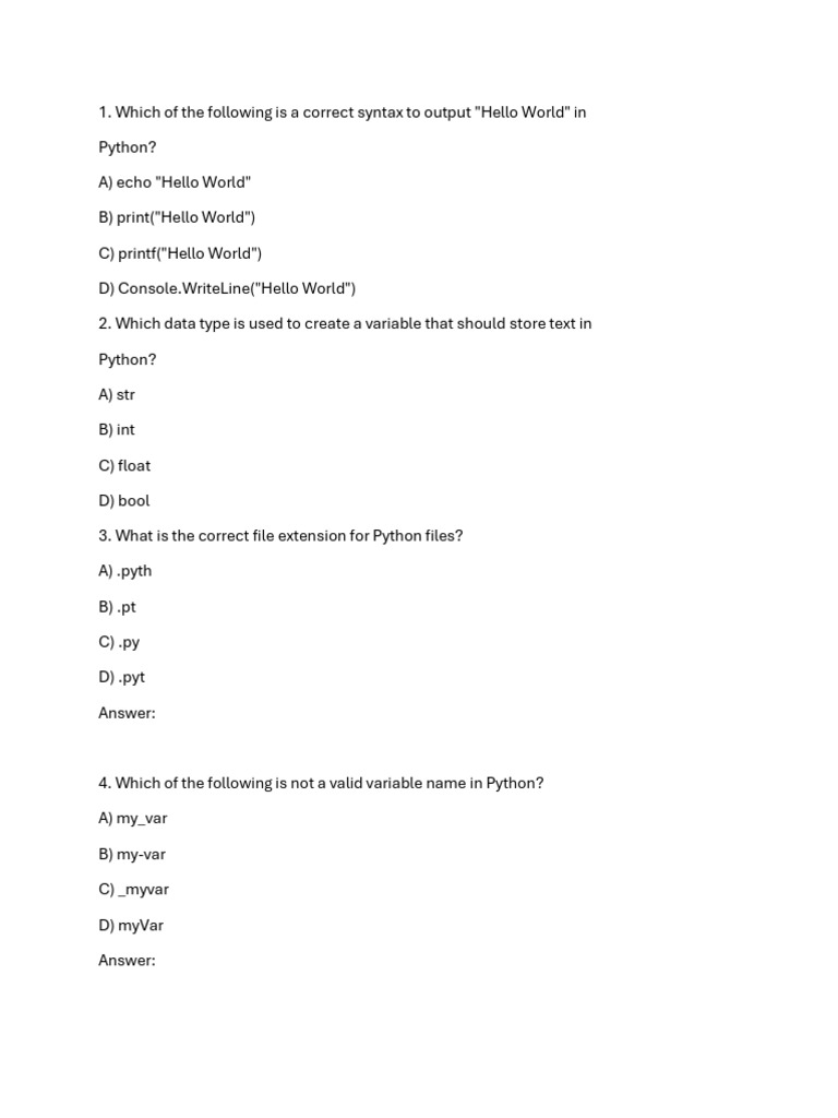 Python, C++, Java Quiz Questions | PDF | Java Script | Python (Programming Language)