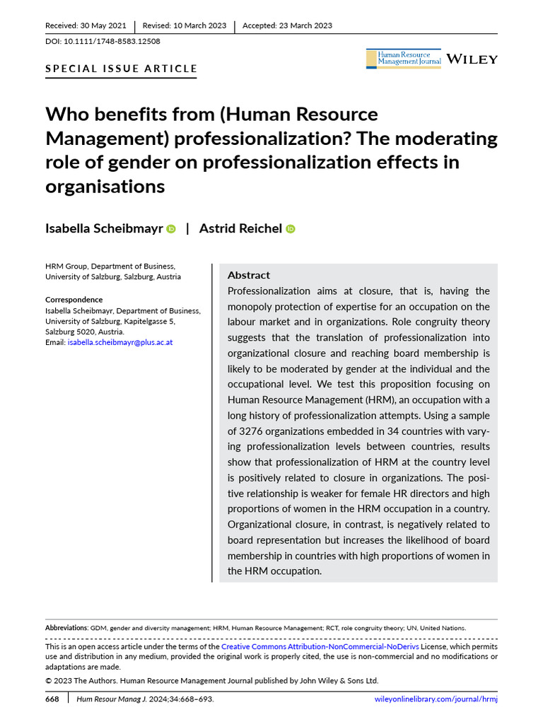 Human Res MGMT Journal - 2023 - Scheibmayr - Who Benefits From Human ...