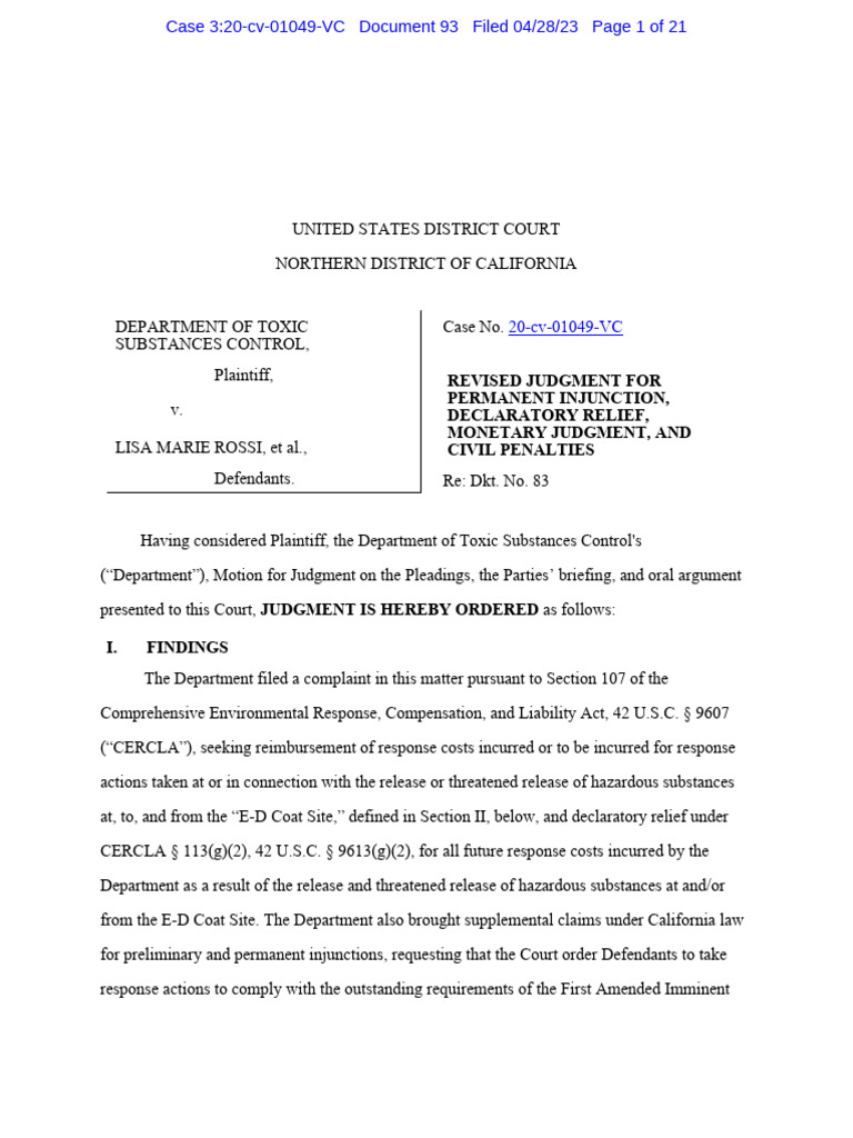 E-D Coat Site Permanent Injunction Judgment | PDF | Judgment (Law ...