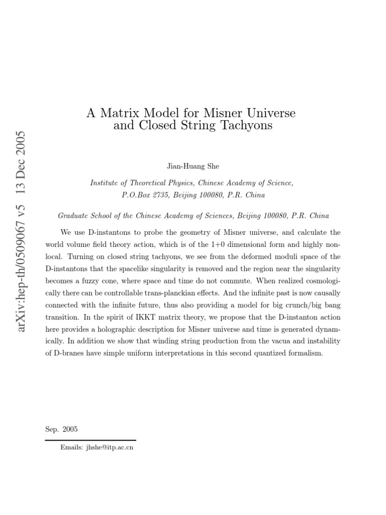 Jian-Huang She - A Matrix Model For Misner Universe and Closed String ...
