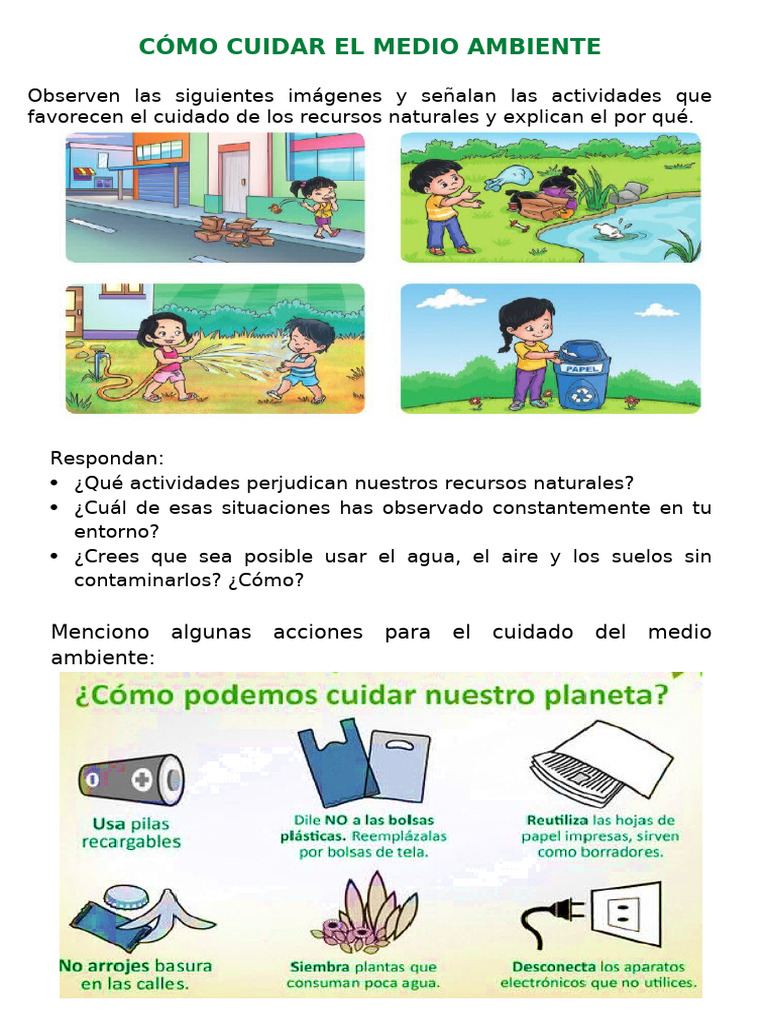 Actividades para Cuidar el Medio Ambiente | PDF