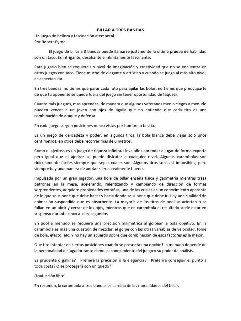 Billar A 3 Bandas by Robert Byrne | PDF | Cue Sports | Ajedrez