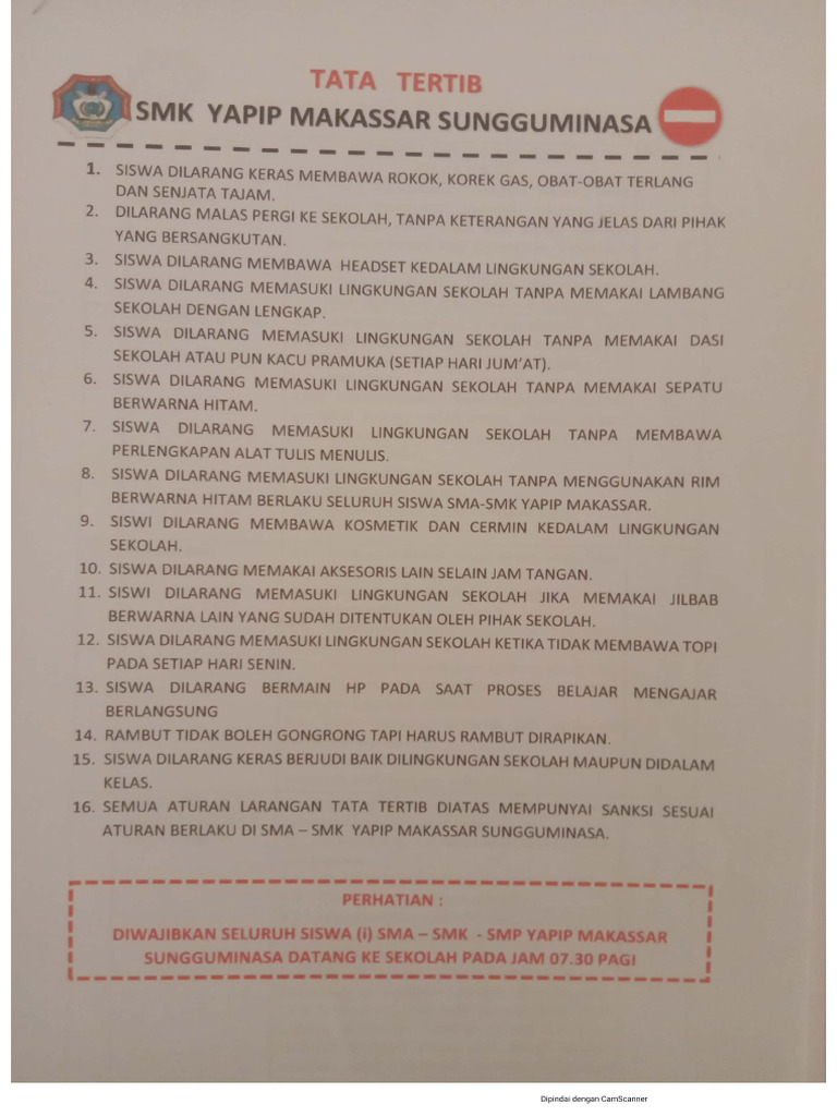 Tata Tertib SMK Yapip | PDF