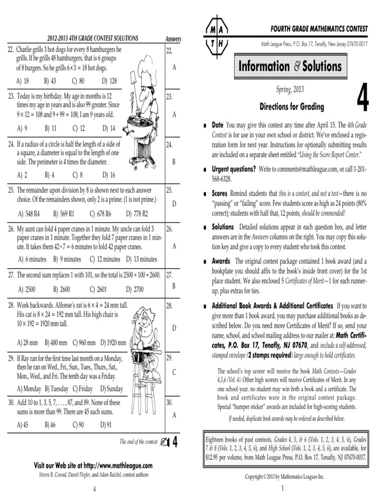 Grade 4 2012-13 Solutions | PDF