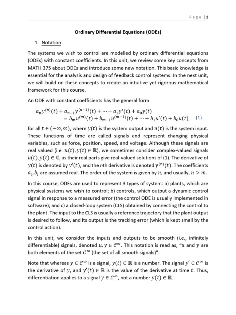 Review of Ordinary Differential Equations (ODEs) | PDF | Complex Number | Derivative