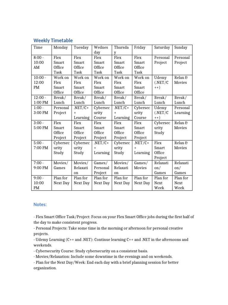 Weekly_Timetable | PDF | Workweek And Weekend