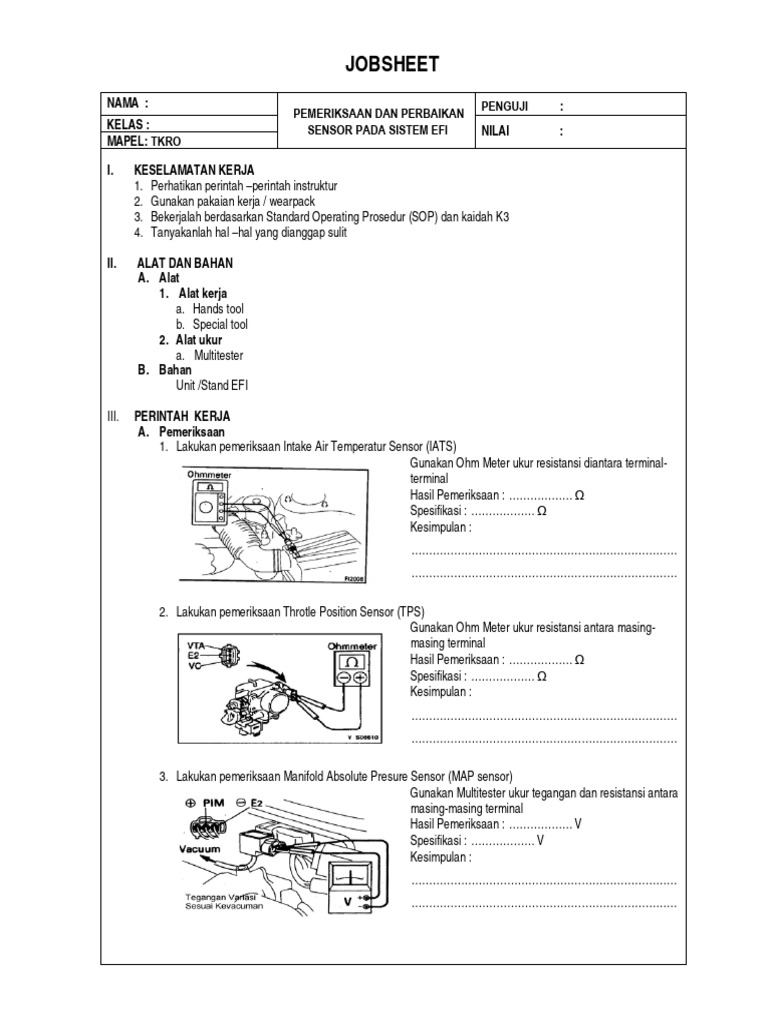 Jobsheet-Pemeriksaan Dan Perbaikan Sensor Pada Sitem EFI | PDF