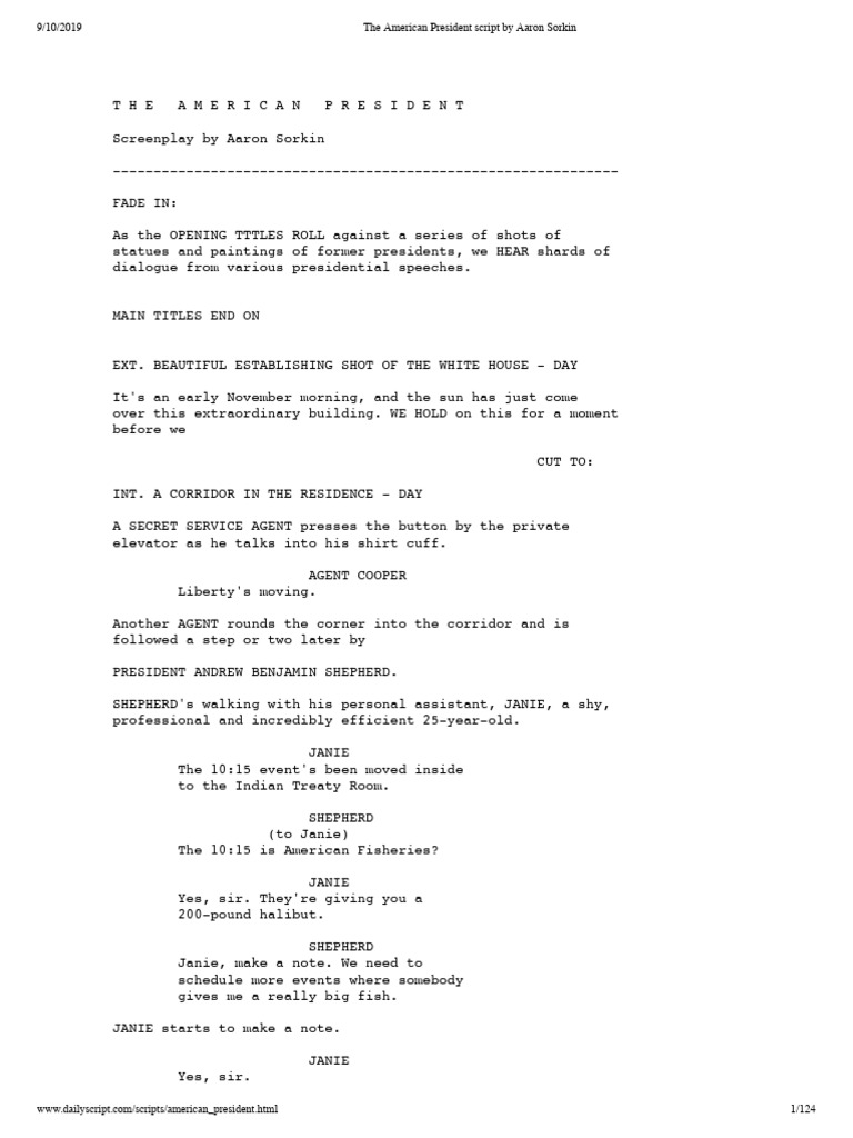 The American President Script by Aaron Sorkin | PDF