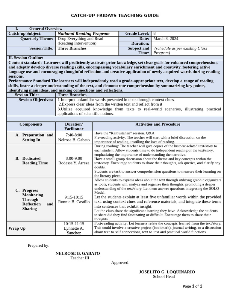 Grade 8 Reading Comprehension Guide | PDF | Reading Comprehension ...