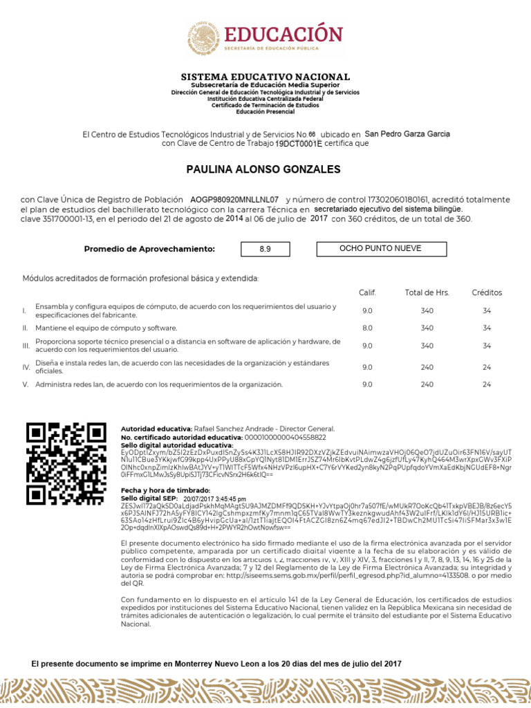 Certificado Oficial Cetis | PDF | Comunicación | Pensamiento