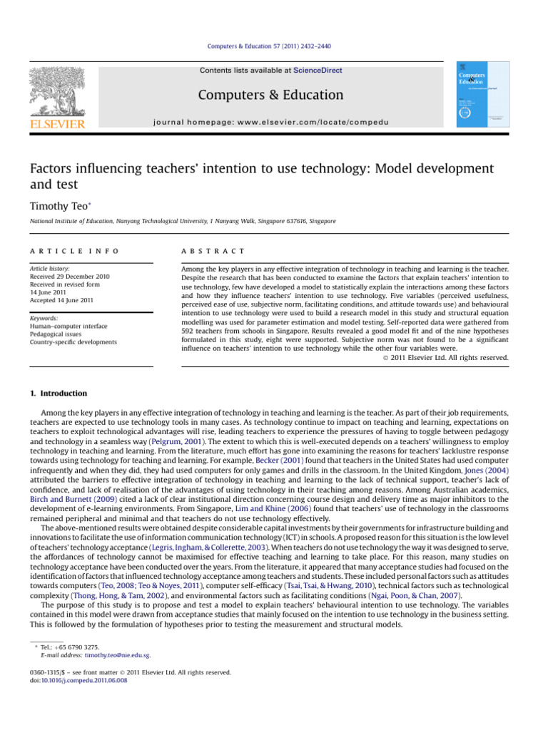 Teachers' Technology Use Intentions | PDF | Structural Equation ...
