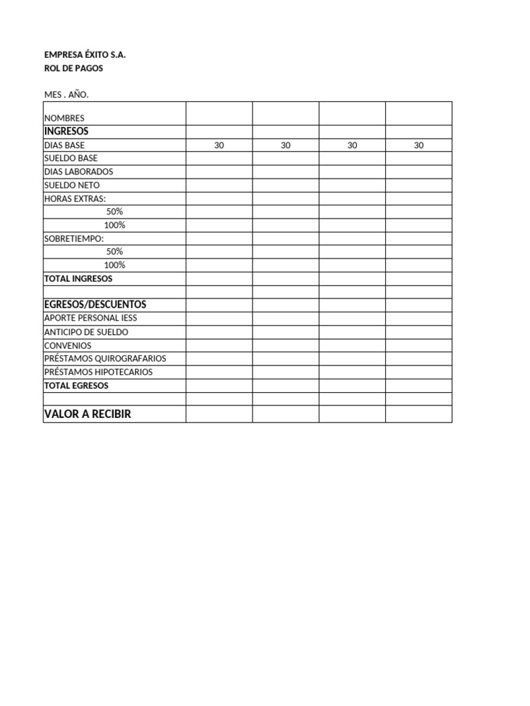 Formato Rol de Pagos | PDF